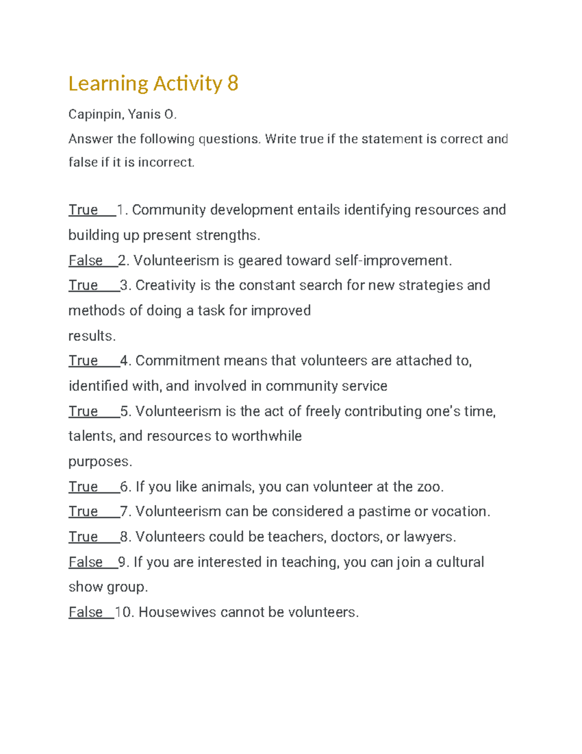 Nstp Act 8 - guides - Learning Activity 8 Capinpin, Yanis O. Answer the ...