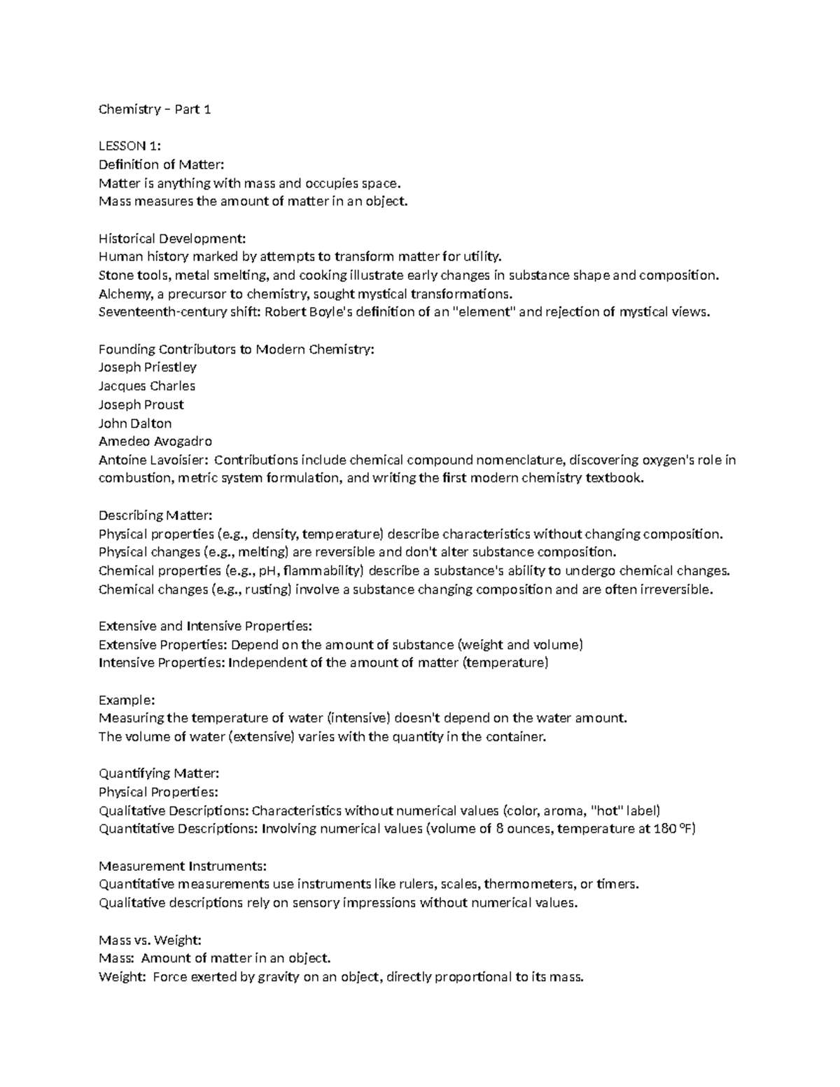 Chemistry - Lesson 1 - Chemistry – Part 1 LESSON 1: Definition of ...
