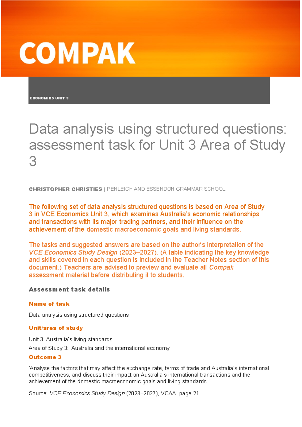 ECO 5 2023 U3O3 Assessment Task WORD (8) - ECONOMICS UNIT 3 Data analysis using structured - Studocu