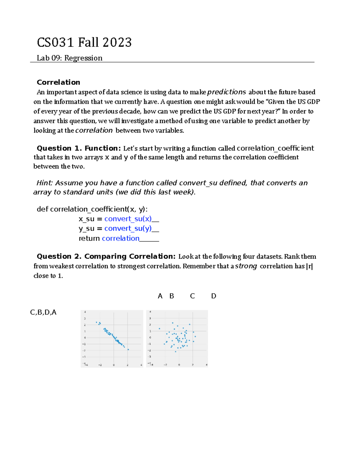 Lab 9 Worksheet - CS031 Fall 2023 Lab 09: Regression Correlation An ...