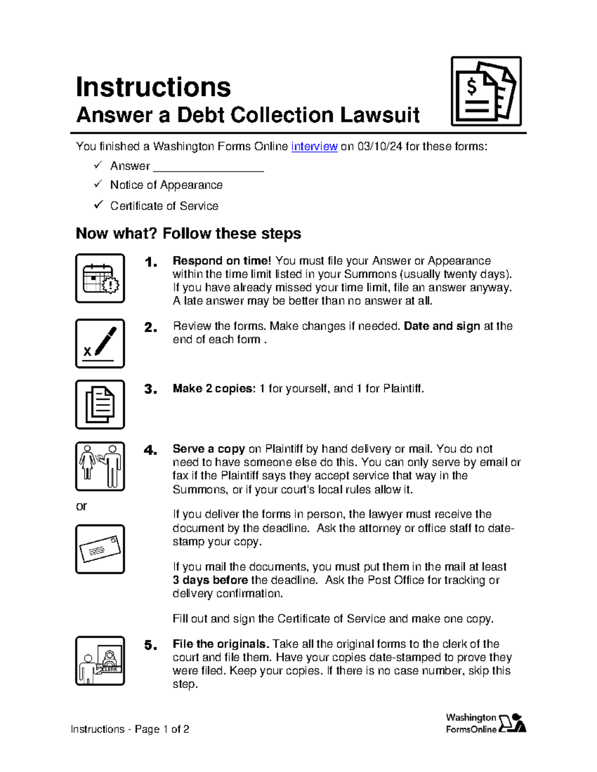 Debt Answer Instructions and Forms - Instructions - Page 1 of 2 ...