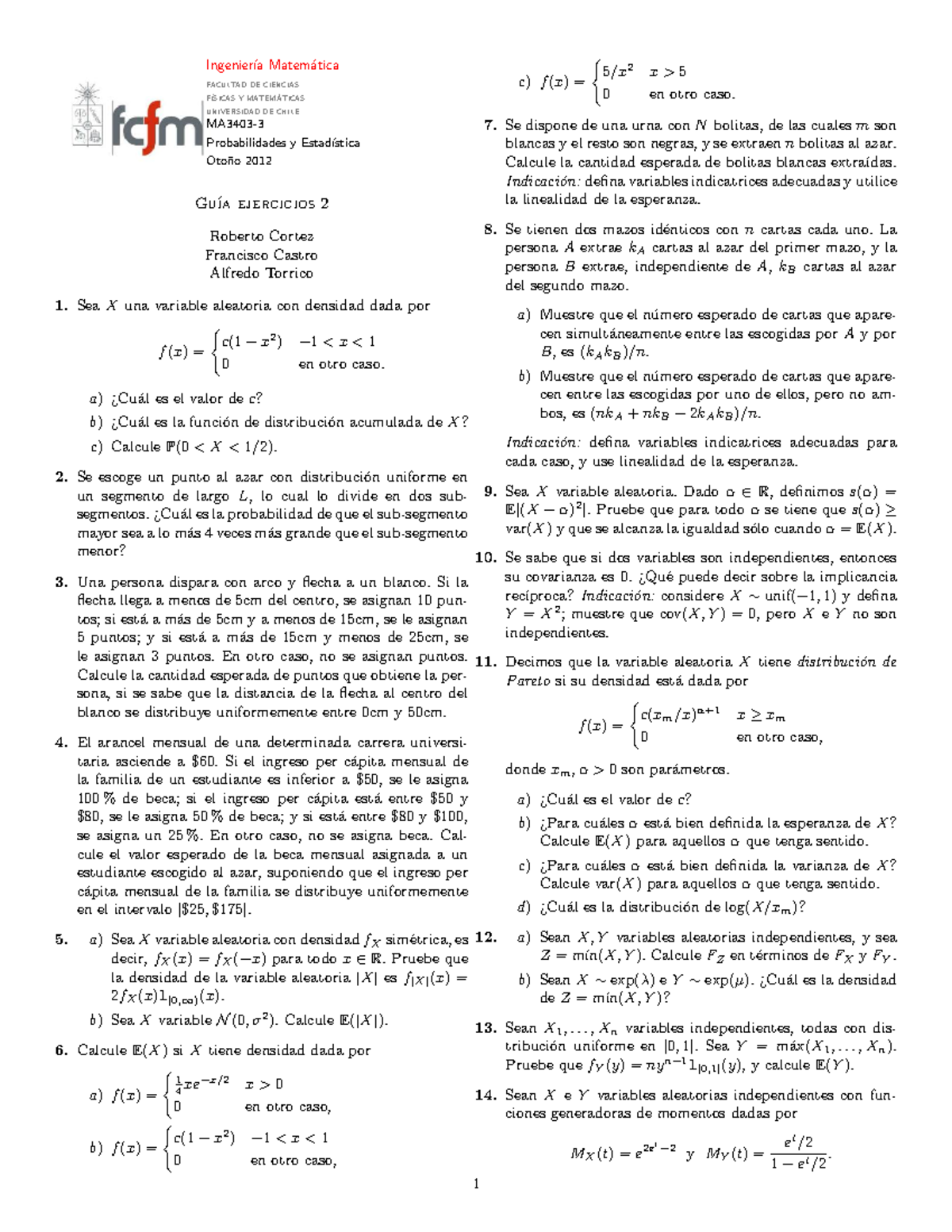 Guia 2 - Ingenier ́ıa Matem ́atica FACULTAD DE CIENCIAS F ́ISICAS Y ...