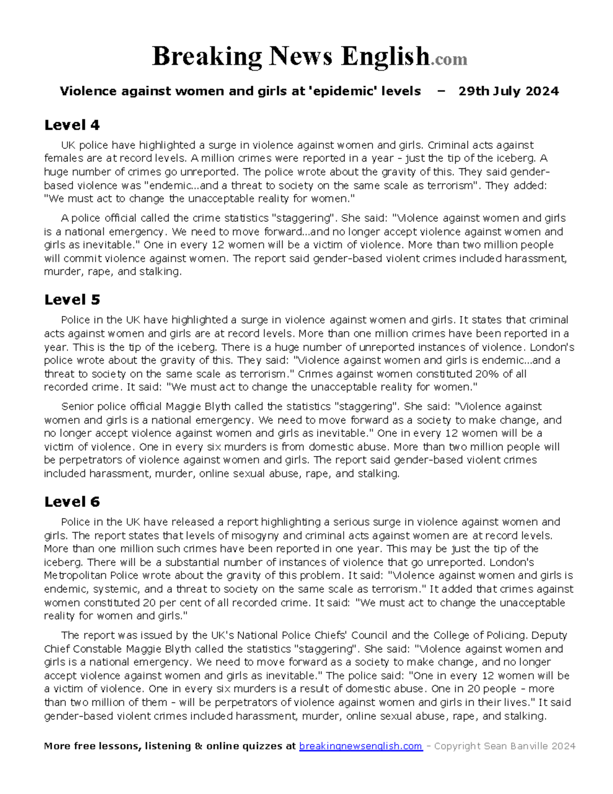 240729 violence against women r - More free lessons, listening & online ...