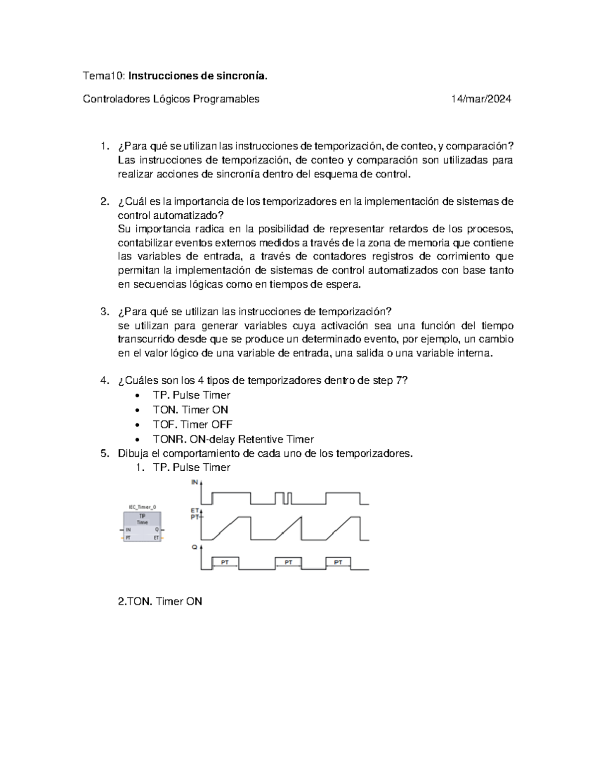 Exam-Sesion 10AD2024 - examen de clase PLC - Tema 10 : Instrucciones de sincronía. Controladores ...