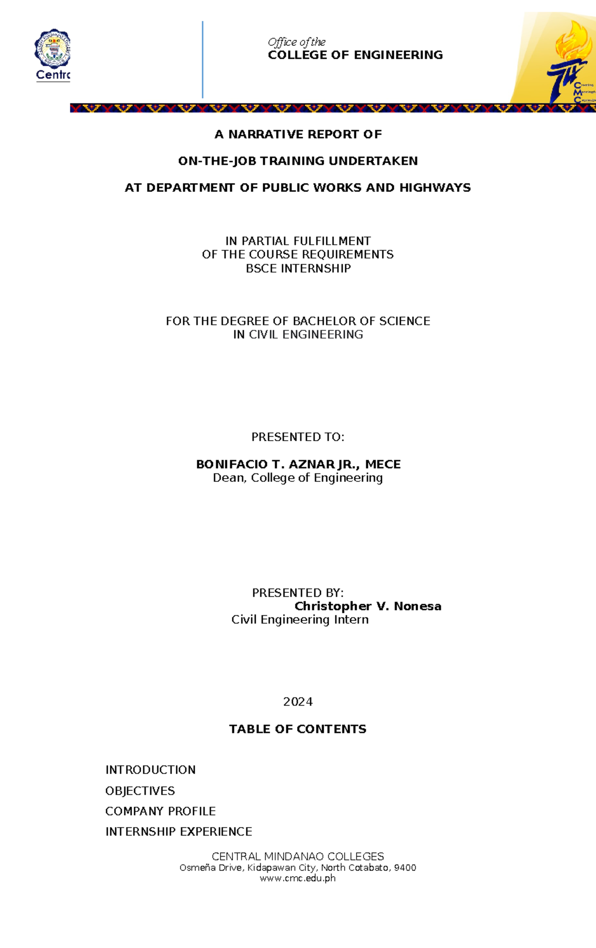 Narrative- Report - COLLEGE OF ENGINEERING A NARRATIVE REPORT OF ON-THE ...