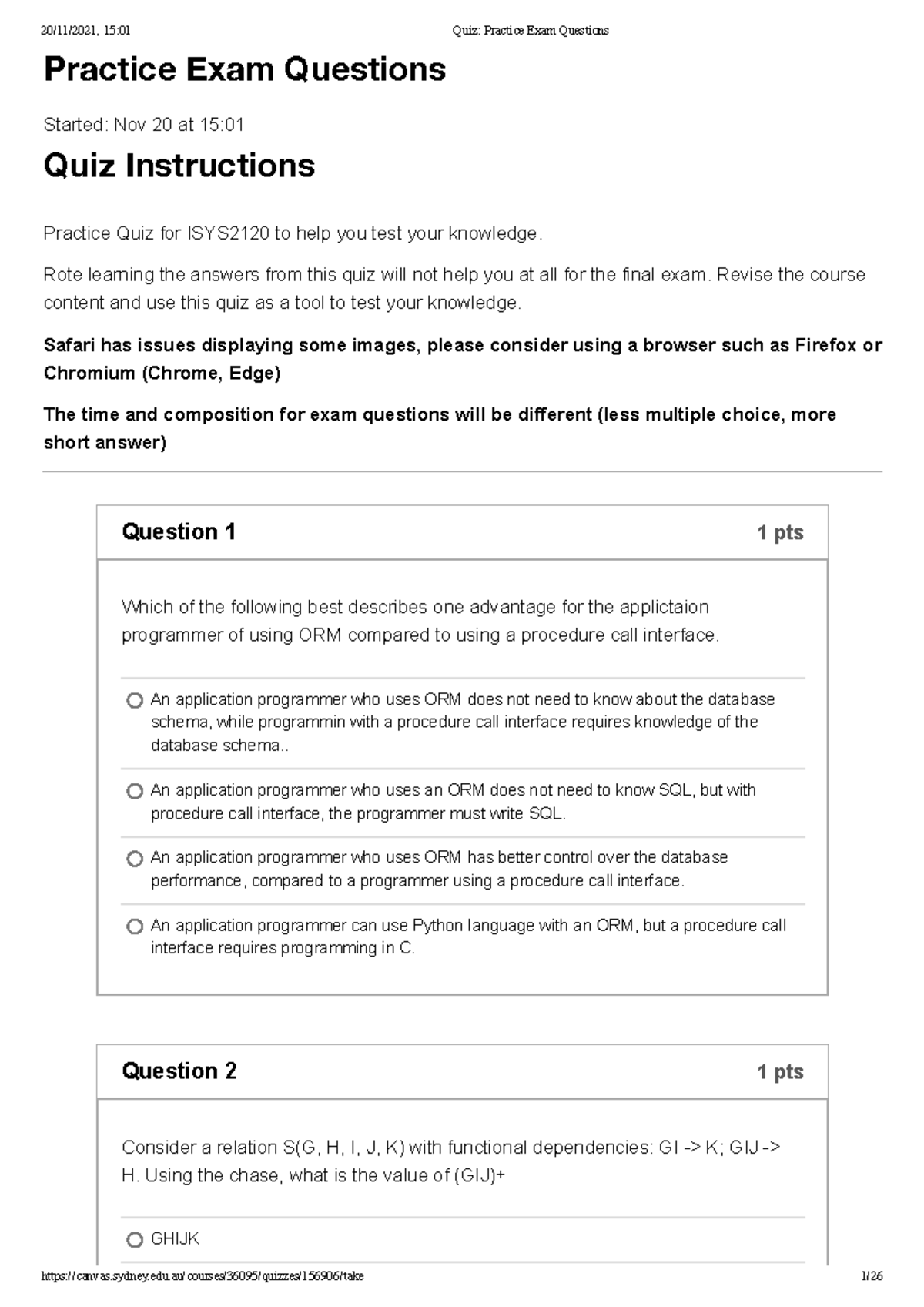 Quiz Practice Exam Questions - Practice Exam Questions Started: Nov 20 ...