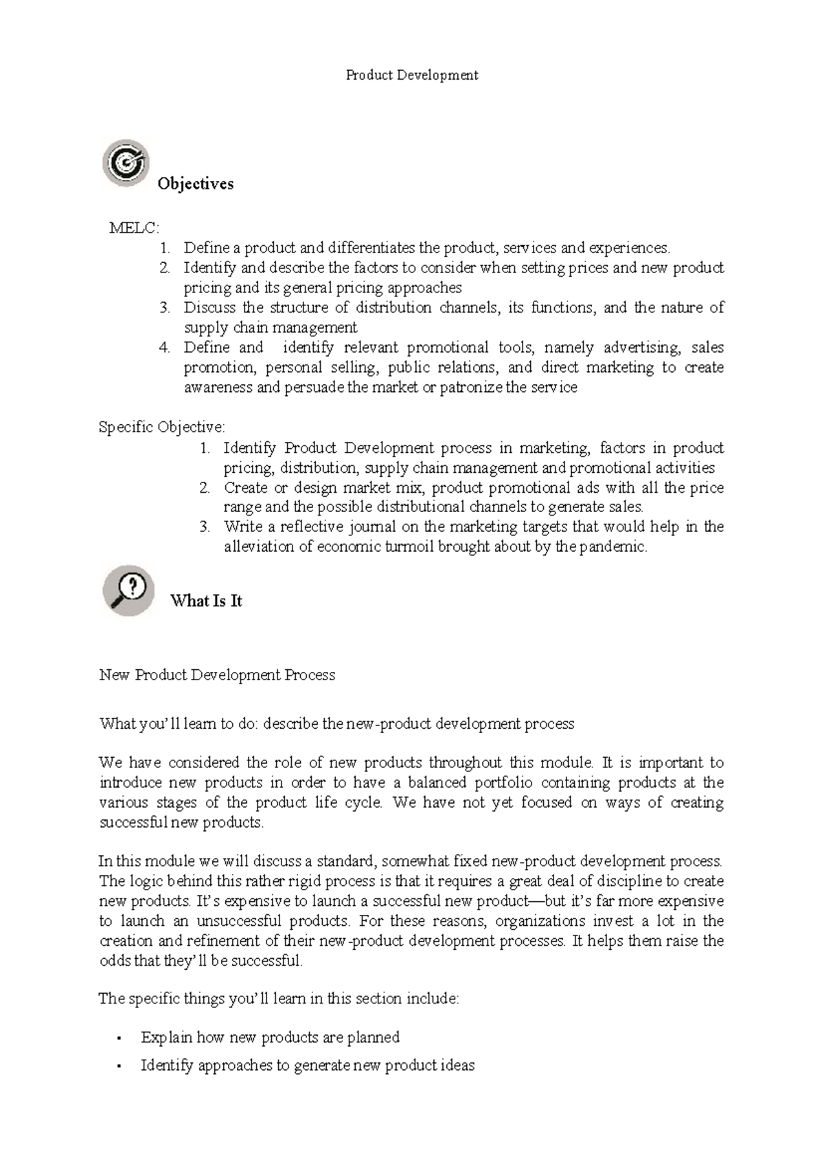 Principles of Marketing 05140516 - Product Development Objectives MELC ...