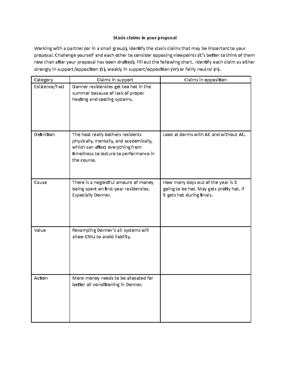 Stasis claims in your proposal - Stasis claims in your proposal Working ...
