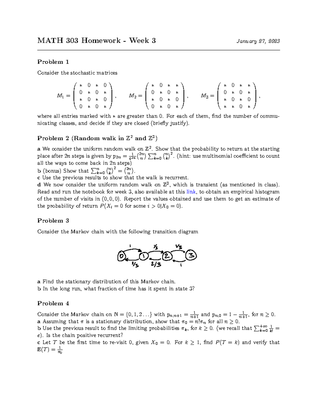 Math 303 HW3 - practice - MATH 303 Homework - Week 3 January 27, 2023 ...