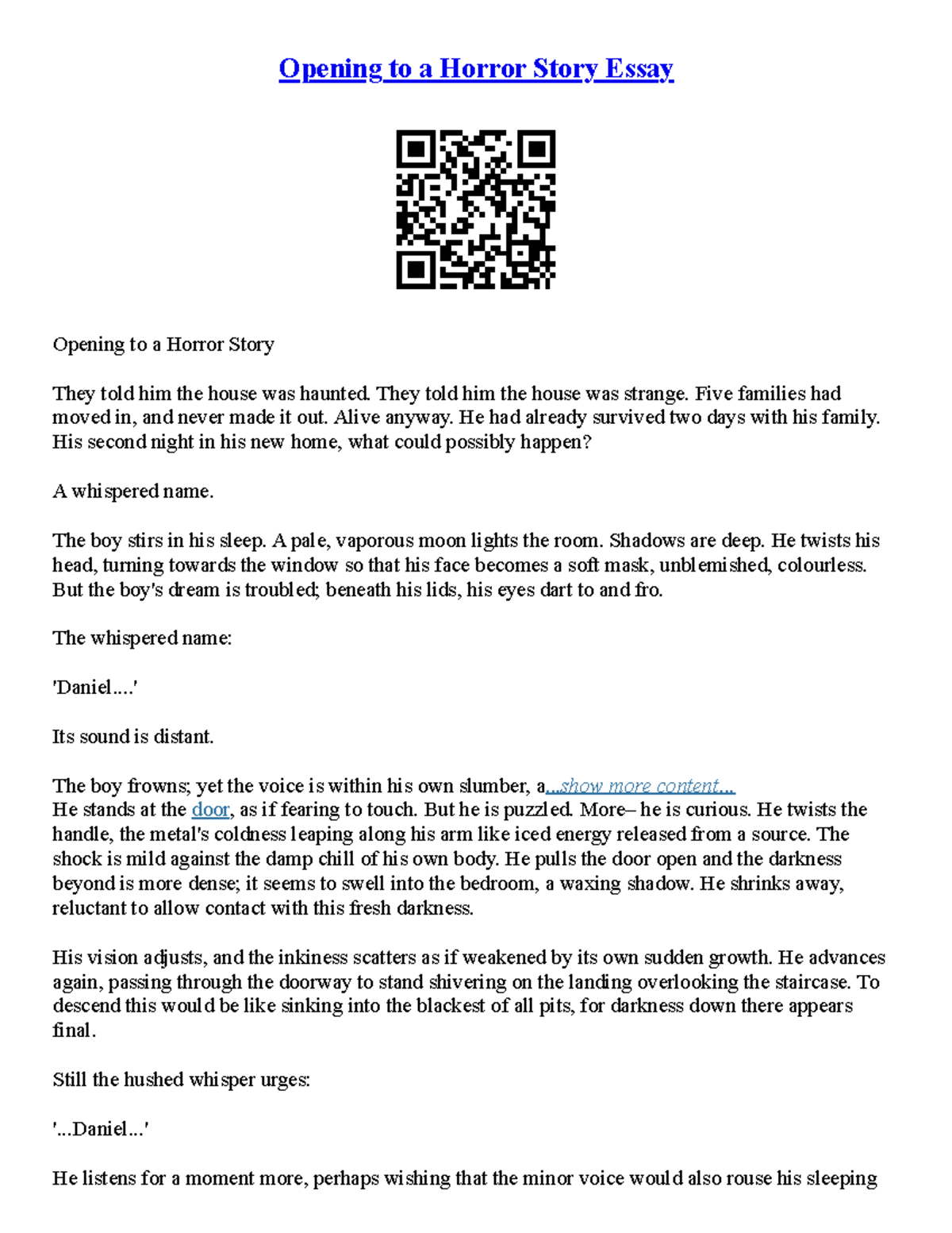 How To Start An Intro To An Essay - Opening to a Horror Story Essay ...