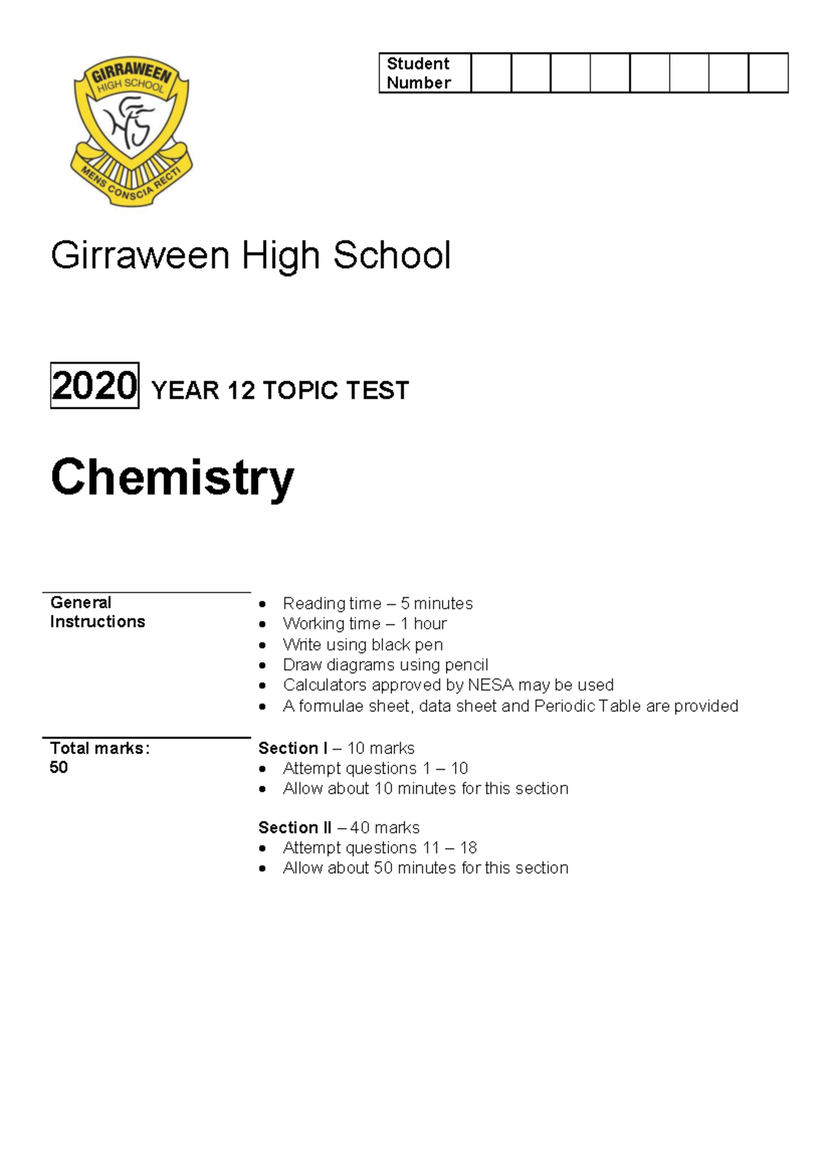 ANSWERS GIRRAWEEN - Girraween High School 2020 YEAR 12 TOPIC TEST ...