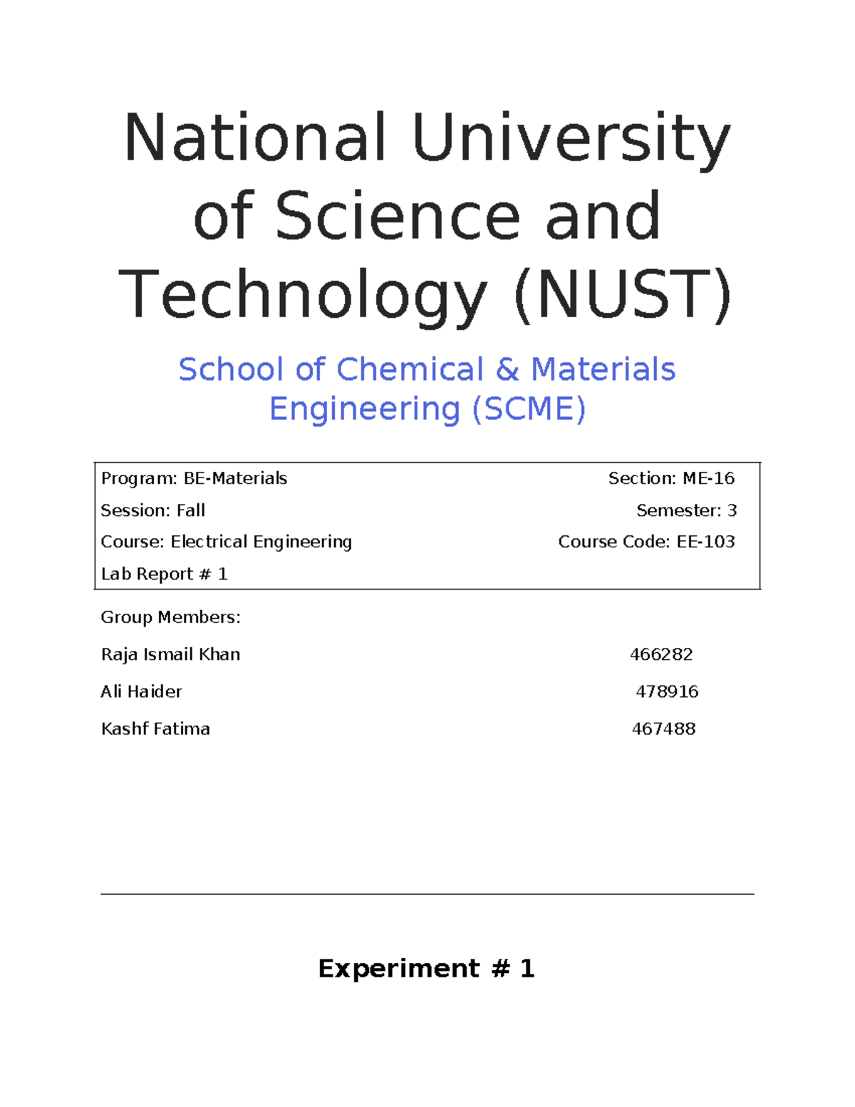 EE 103 LAB Report final - yfytf - National University of Science and ...