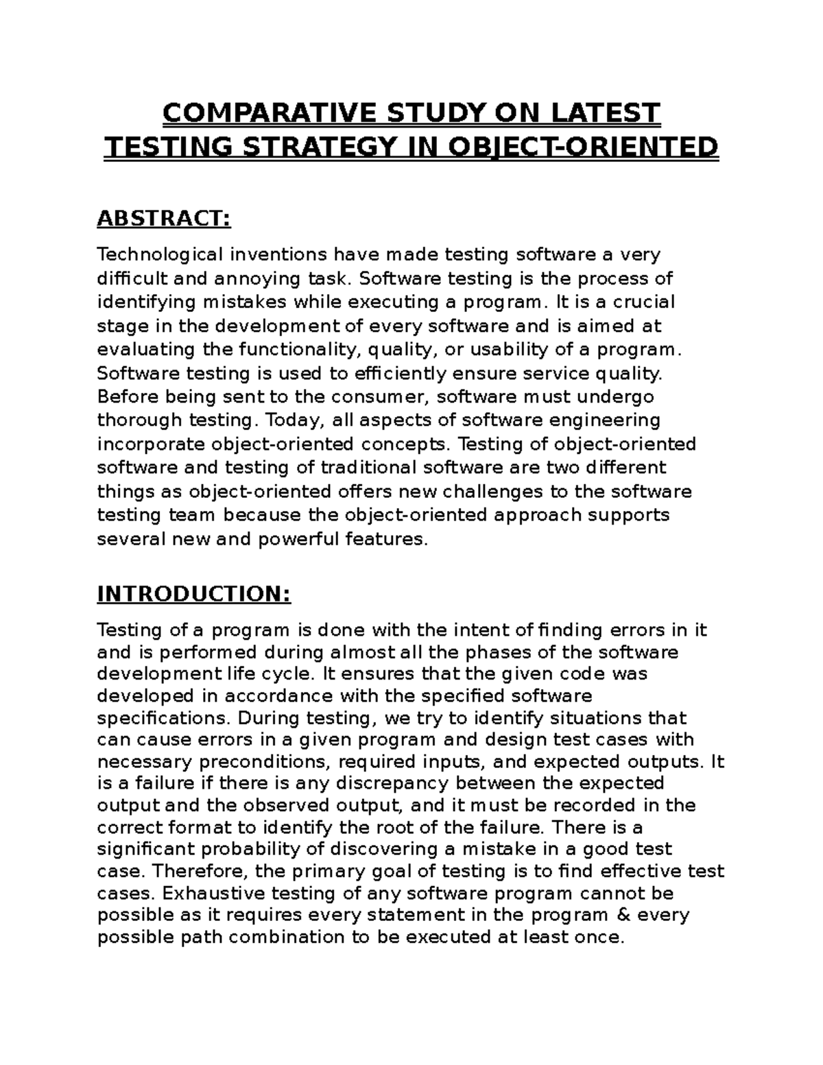 SE - Research - COMPARATIVE STUDY ON LATEST TESTING STRATEGY IN OBJECT ...