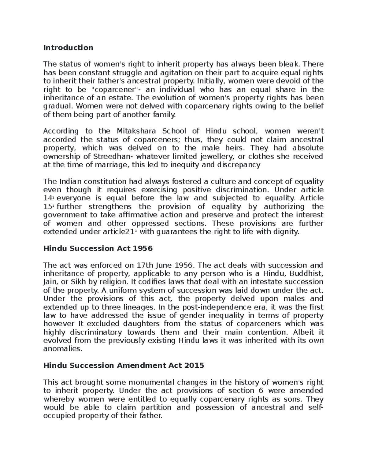 Succession rights of wife under hindu law - Introduction The status of ...