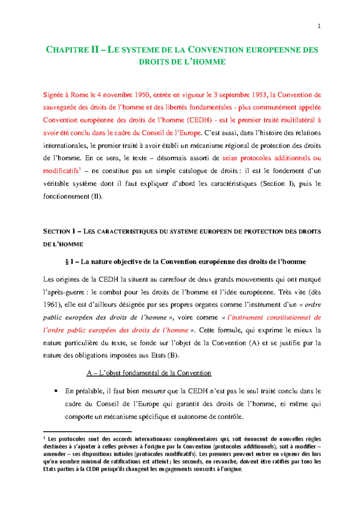 Cours Org° européennes - 20-21 (CEDH) - CHAPITRE II – LE SYSTEME DE LA ...
