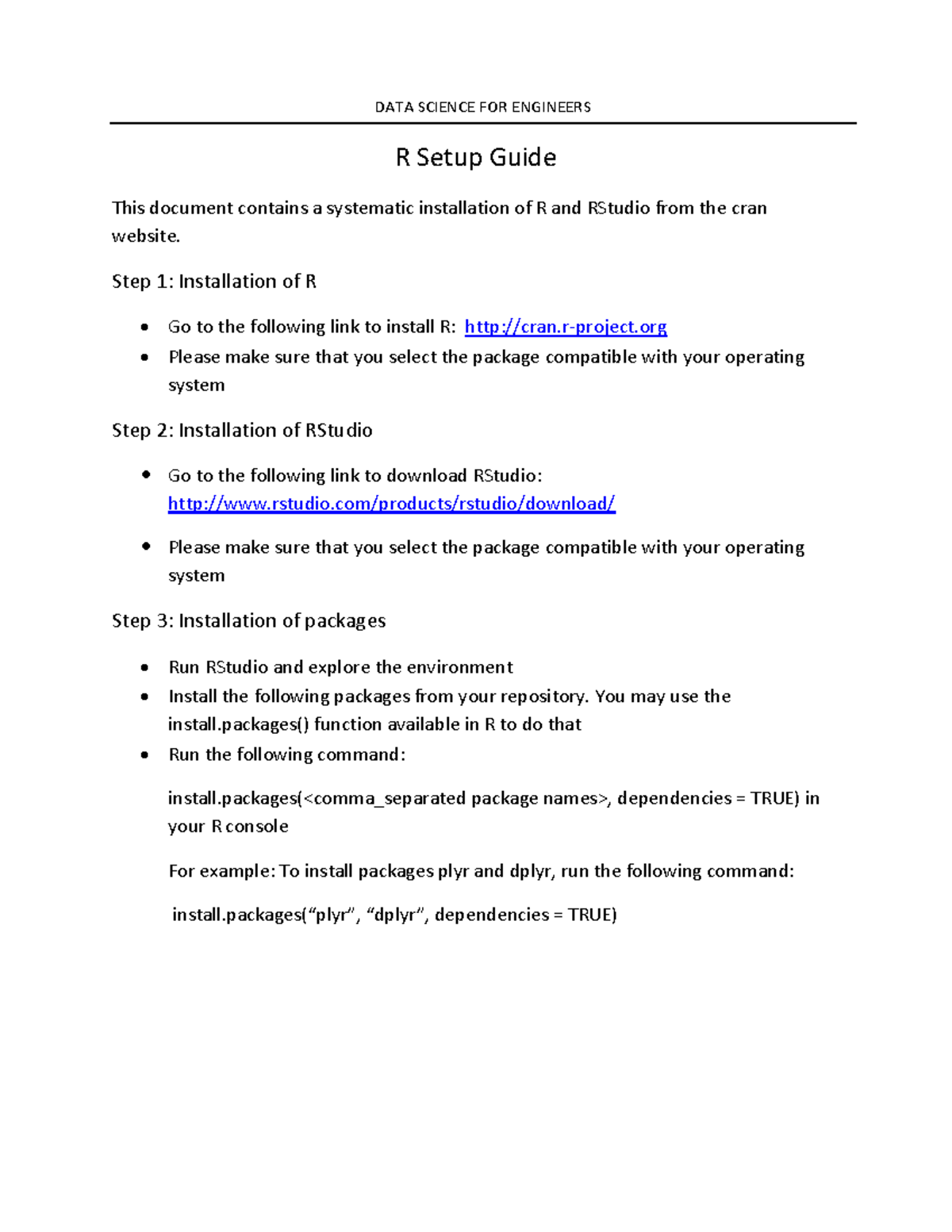 R Setup Guide - nvn - DATA SCIENCE FOR ENGINEERS R Setup Guide This ...