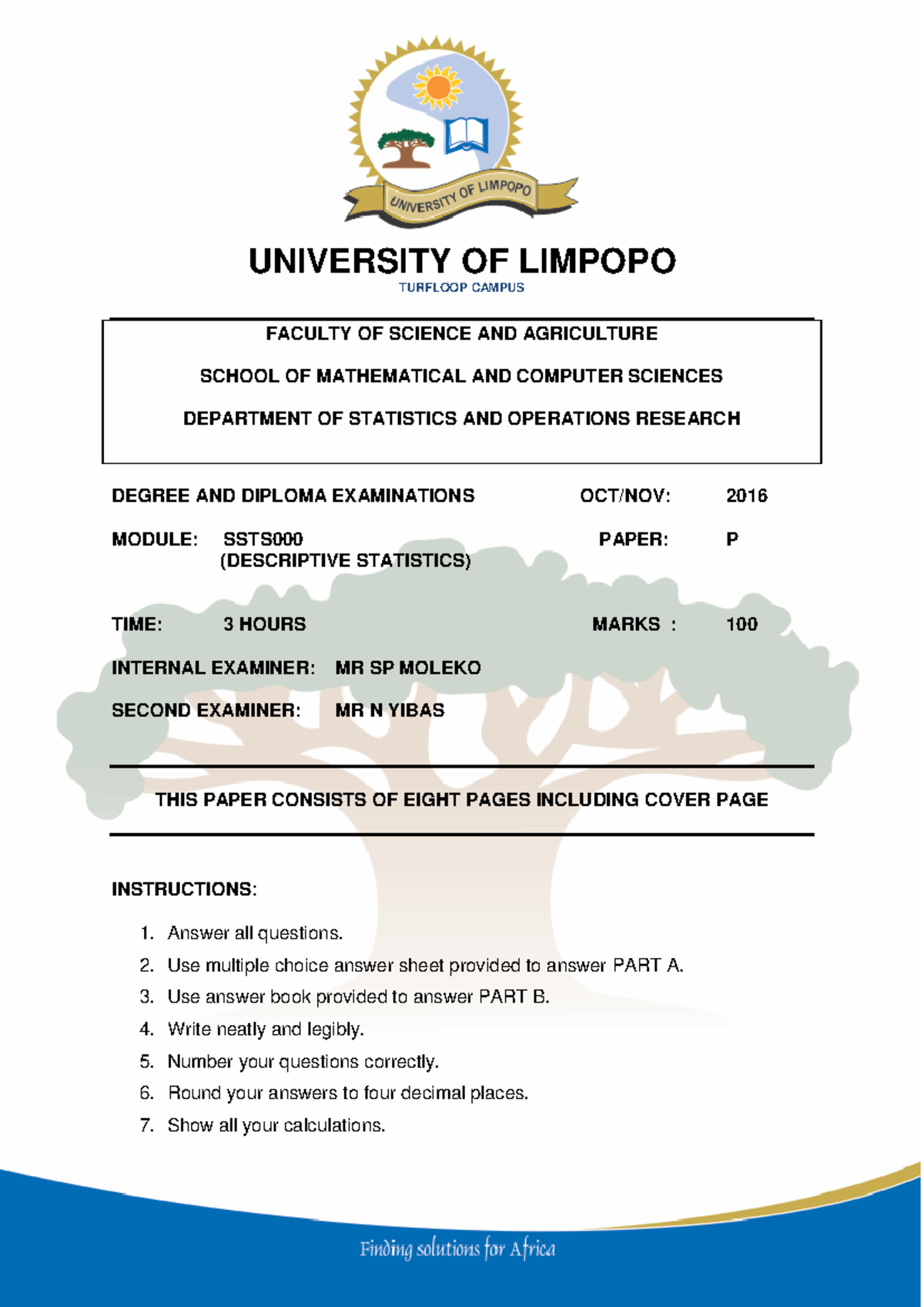 SSTS000 - SHEB000 - UNIVERSITY OF LIMPOPO TURFLOOP CAMPUS FACULTY OF ...