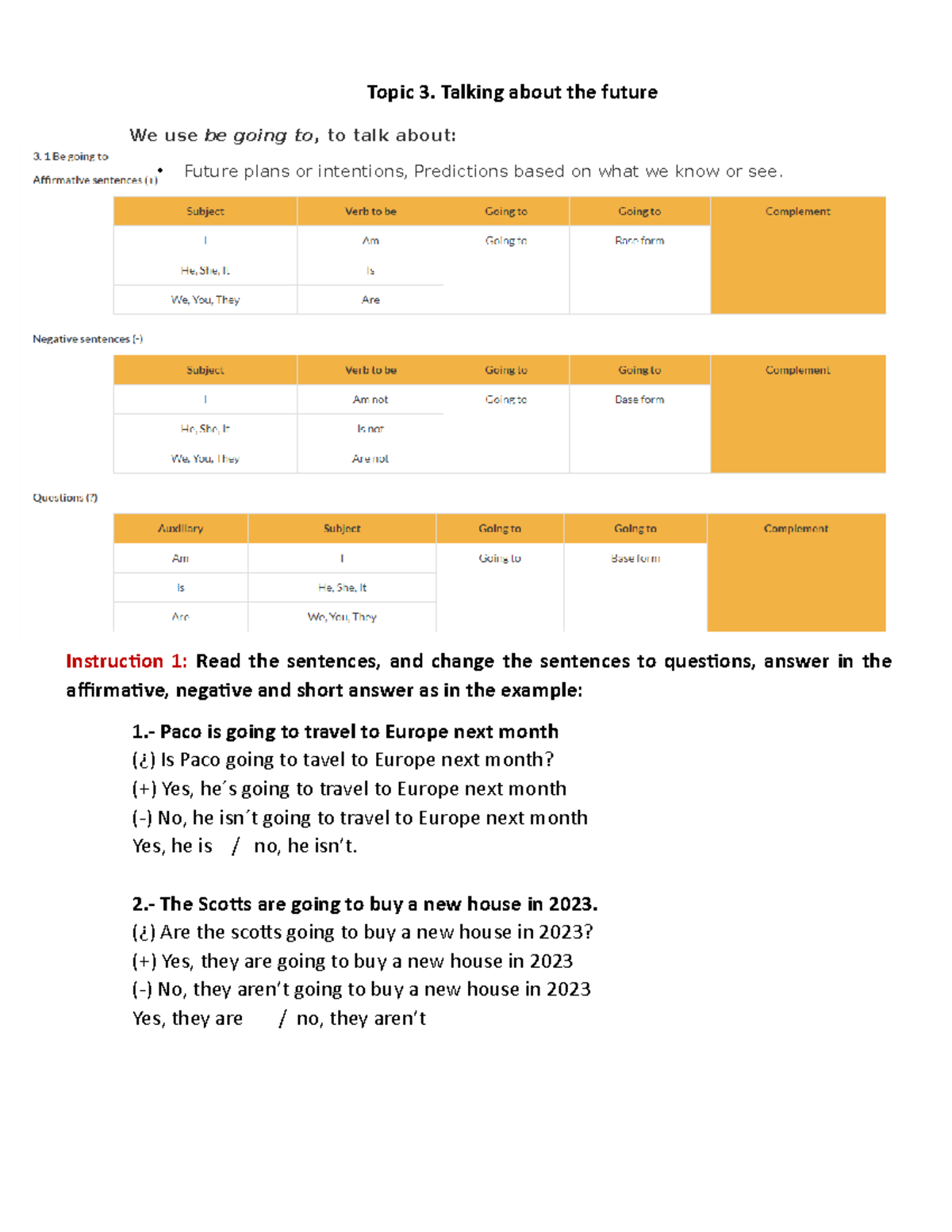 Activity 3 A. Future tense - Topic 3. Talking about the future ...