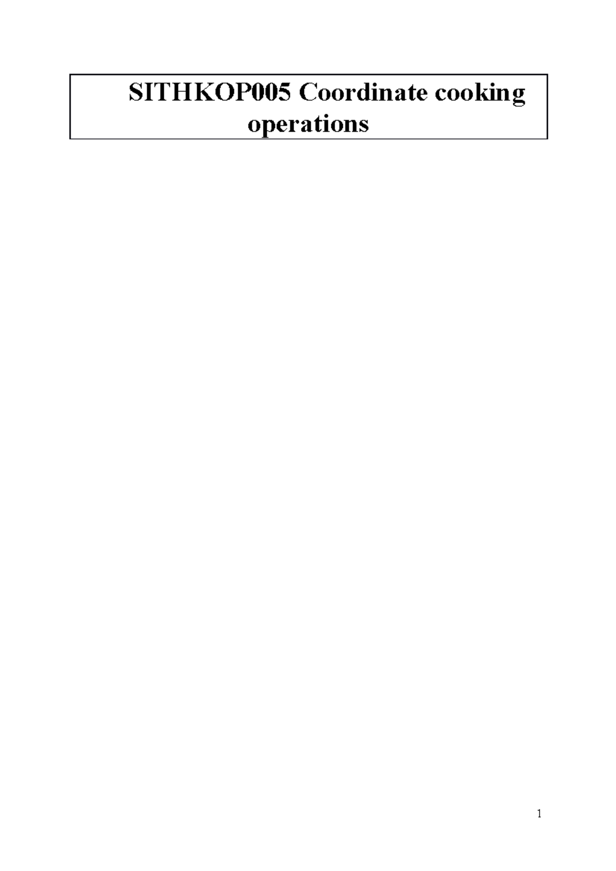 Sithkop 005 Coordinate cooking operations - SITHKOP005 Coordinate ...