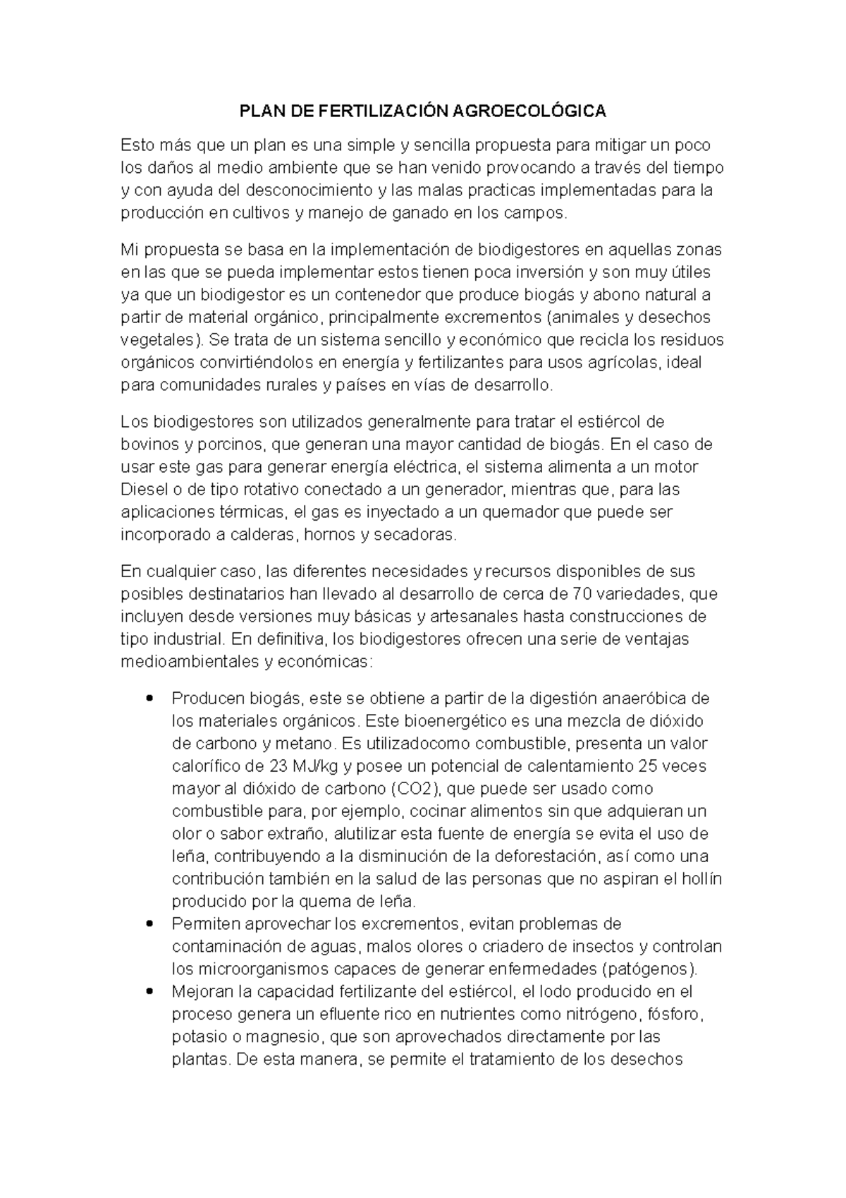 PLAN DE Fertilización Agroecológica - PLAN DE FERTILIZACIÓN ...