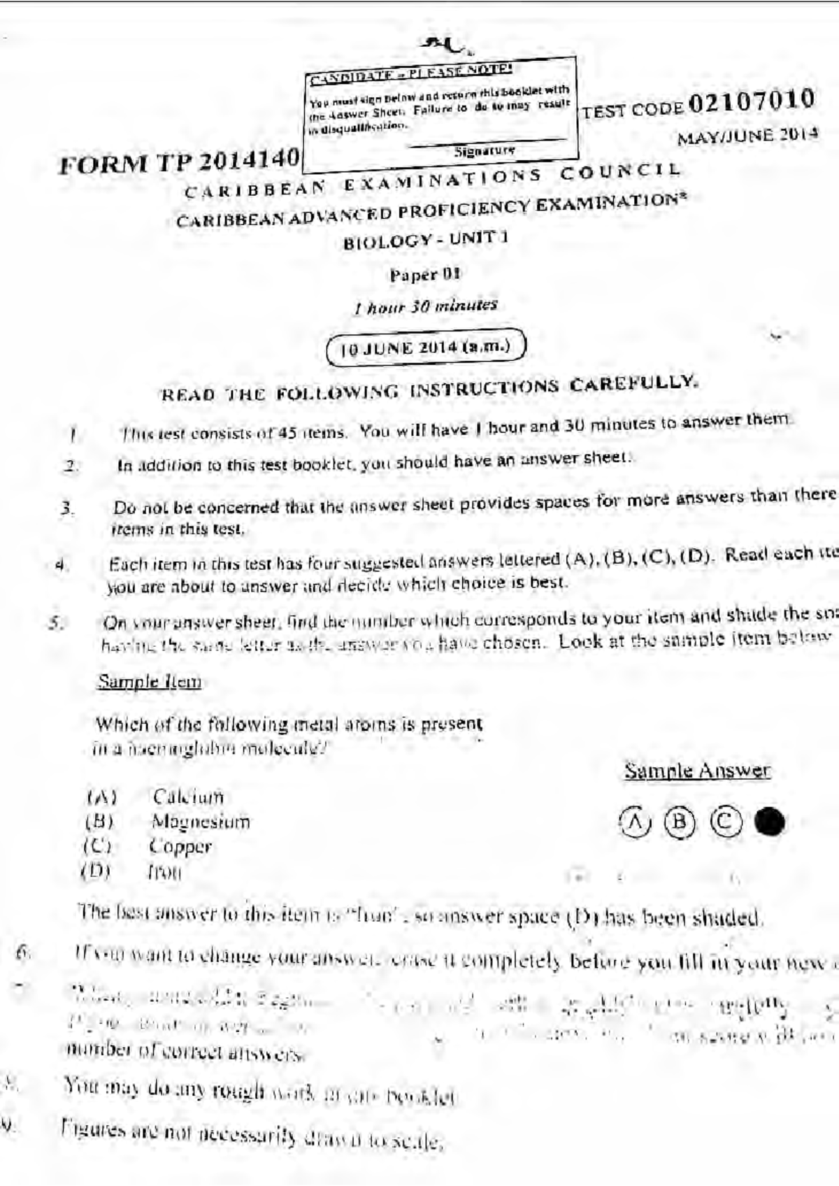 Biology 2014 U1 P1 - .. 6. C.:":'P!f ::\ - y.,1,1 n1ust