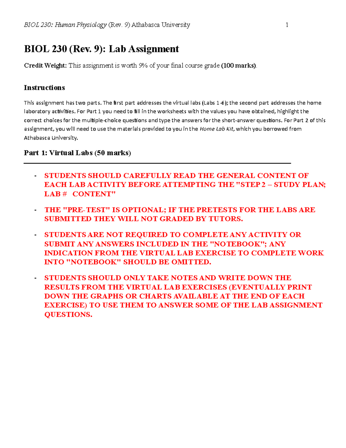 Seminar assignments - BIOL 230: Human Physiology (Rev. 9) Athabasca ...