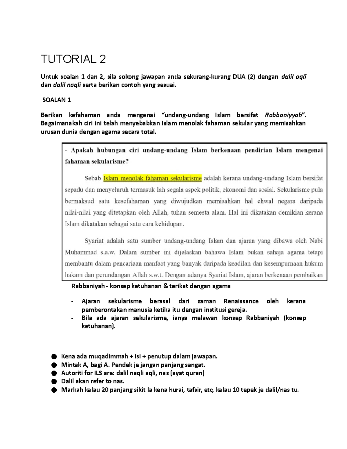 Islamic Legal System - Tutorials - TUTORIAL 2 Untuk soalan 1 dan 2, sila sokong jawapan anda ...