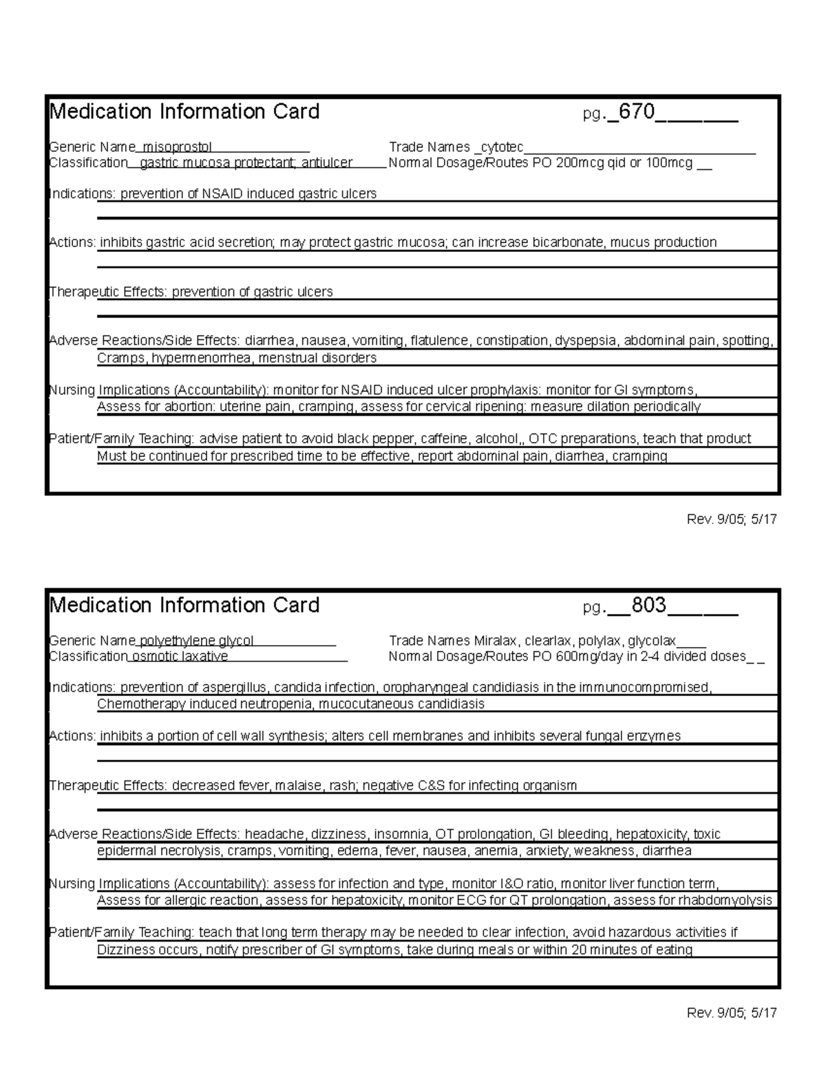 Med Card Week 7 - Med Cards - Medication Information Card pg.670 ...