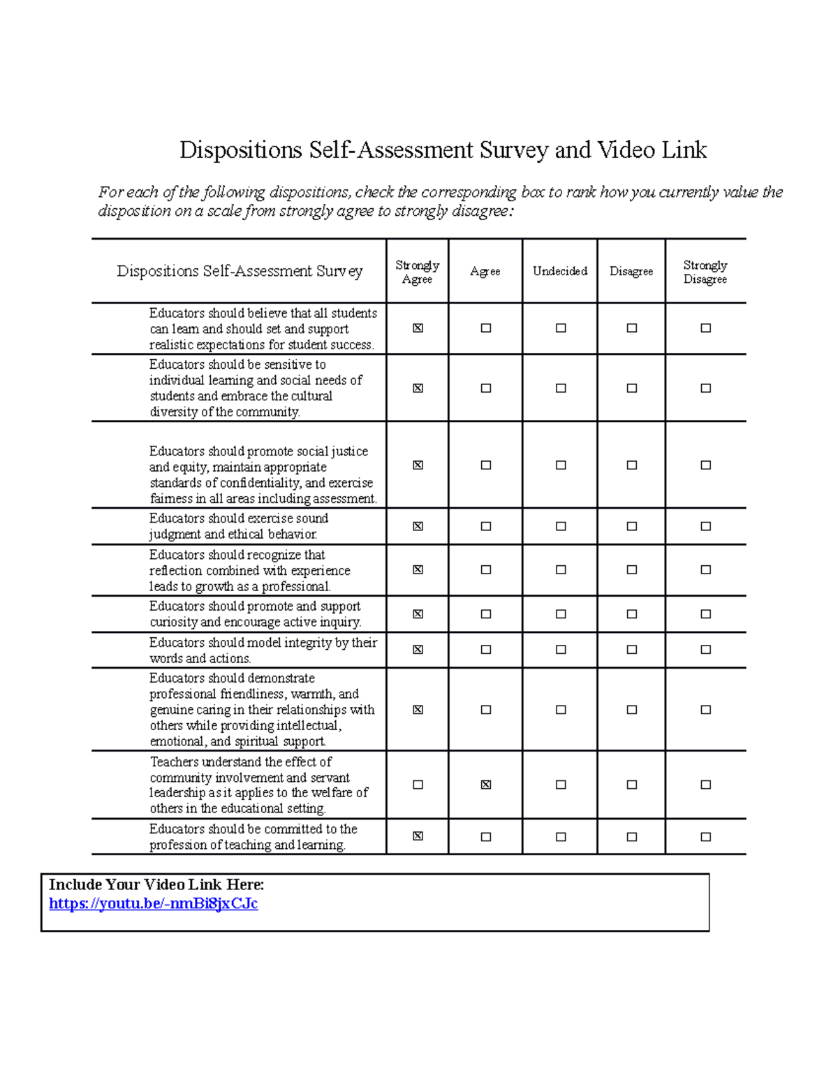 UNV-501-RS-Dispositions Self-Assessment Survey T4 - Dispositions Self ...