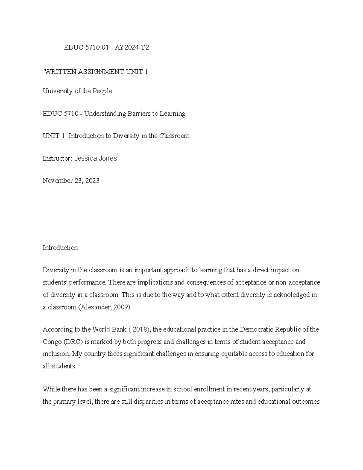 EDUC 5710-01 Written Assignment Unit 1 - EDUC 5710-01 - AY2024-T WRITTEN ASSIGNMENT UNIT 1 - Studocu