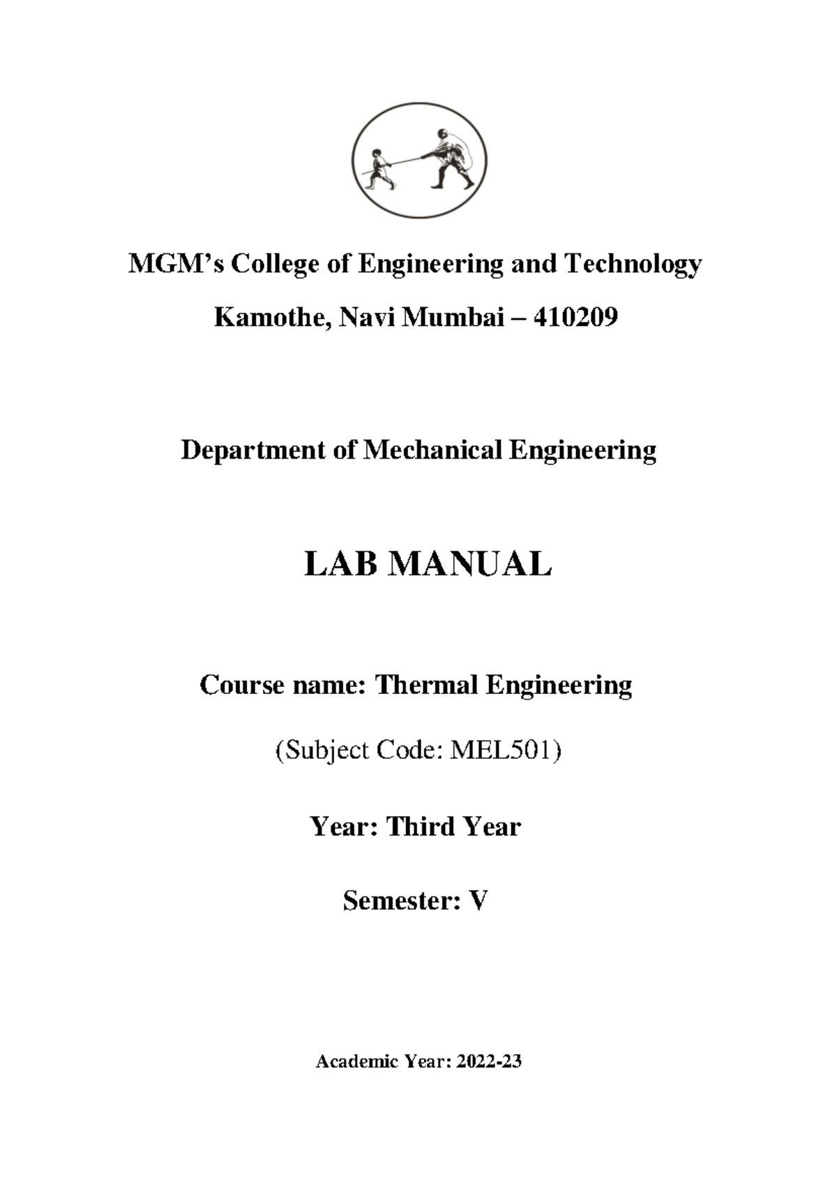 Lab manual thermal engineering Final - MGM’s College of Engineering and Technology Kamothe, Navi ...
