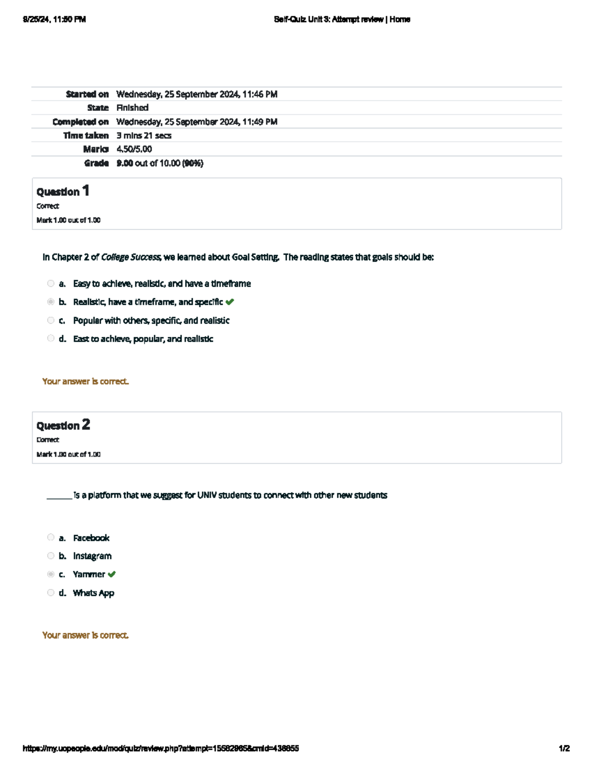 Quiz 3 - learning Journal 3 - 11:50 PM Unit 3: Attempt review I Home ...