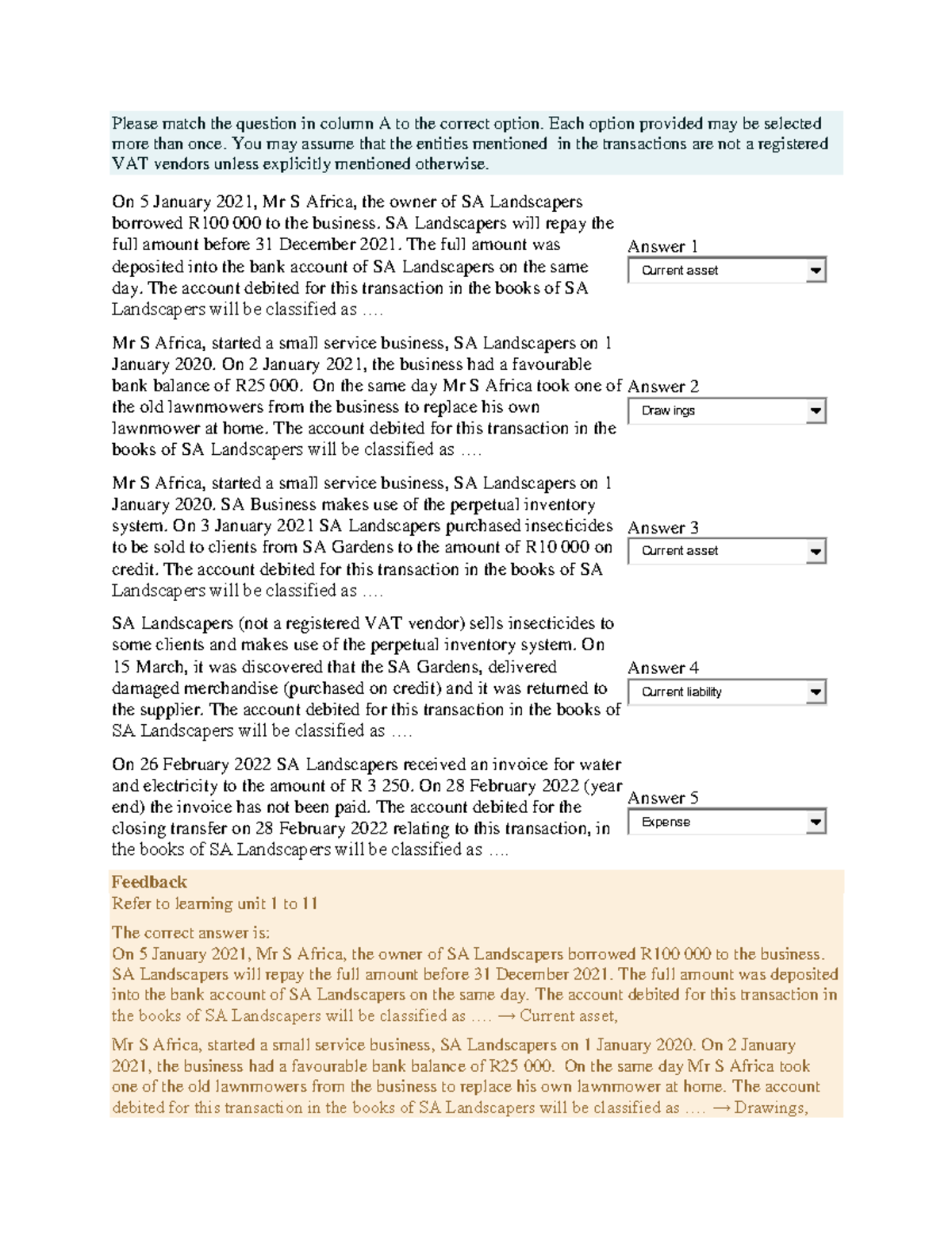 Please match the question in column A to the correct option - Each ...