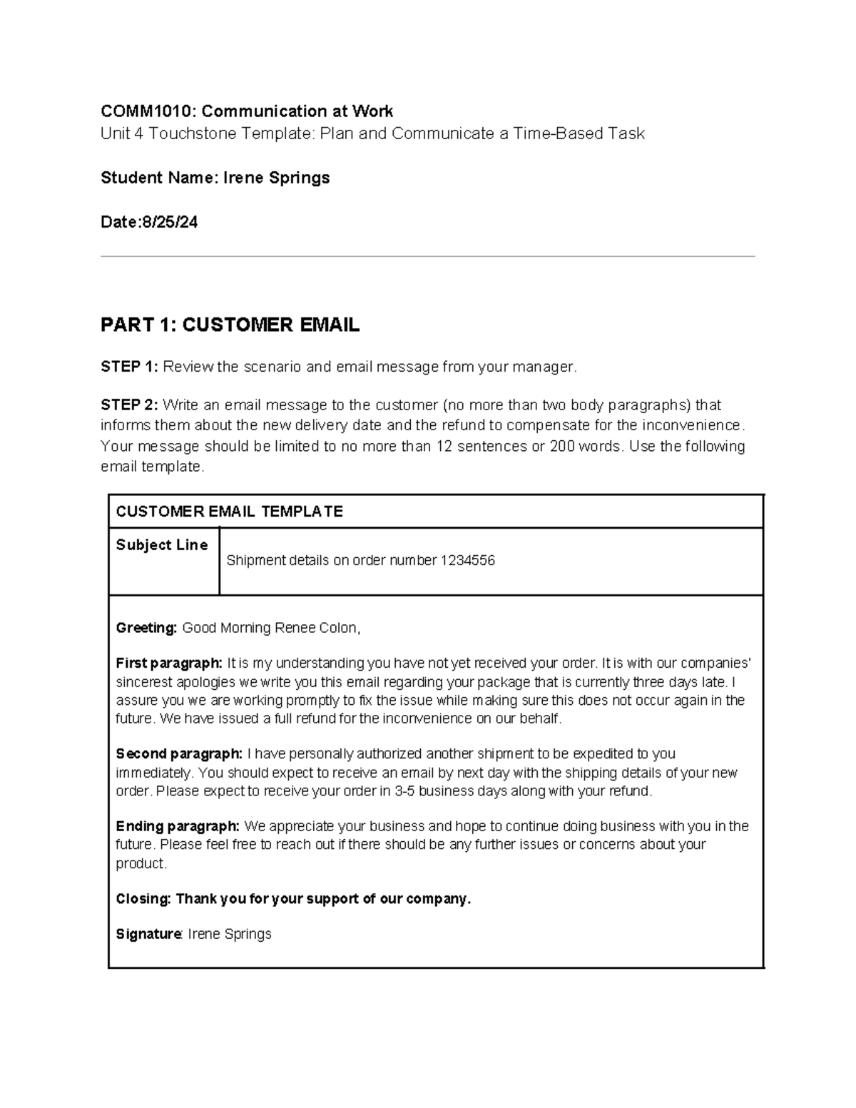 Template for Unit 4 Touchstone - Communication at Work (2) Irene ...