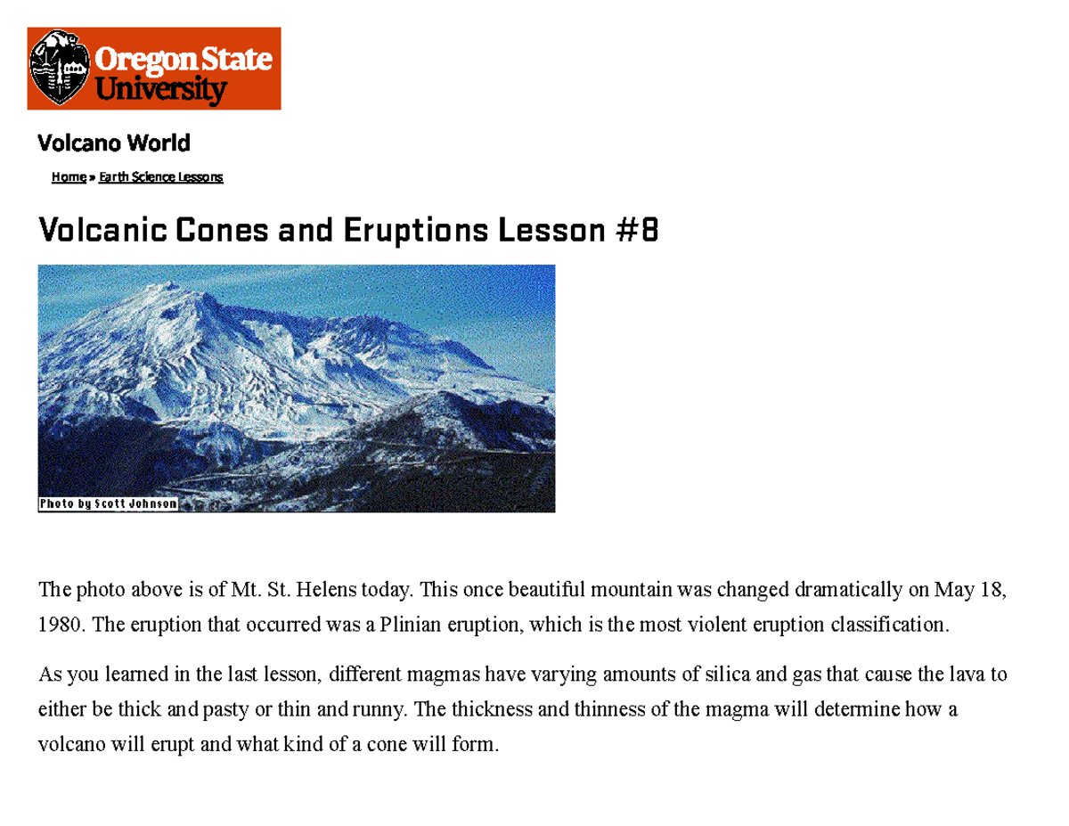 Volcanic Cones and Eruptions Lesson - Volcano World Home » Earth ...