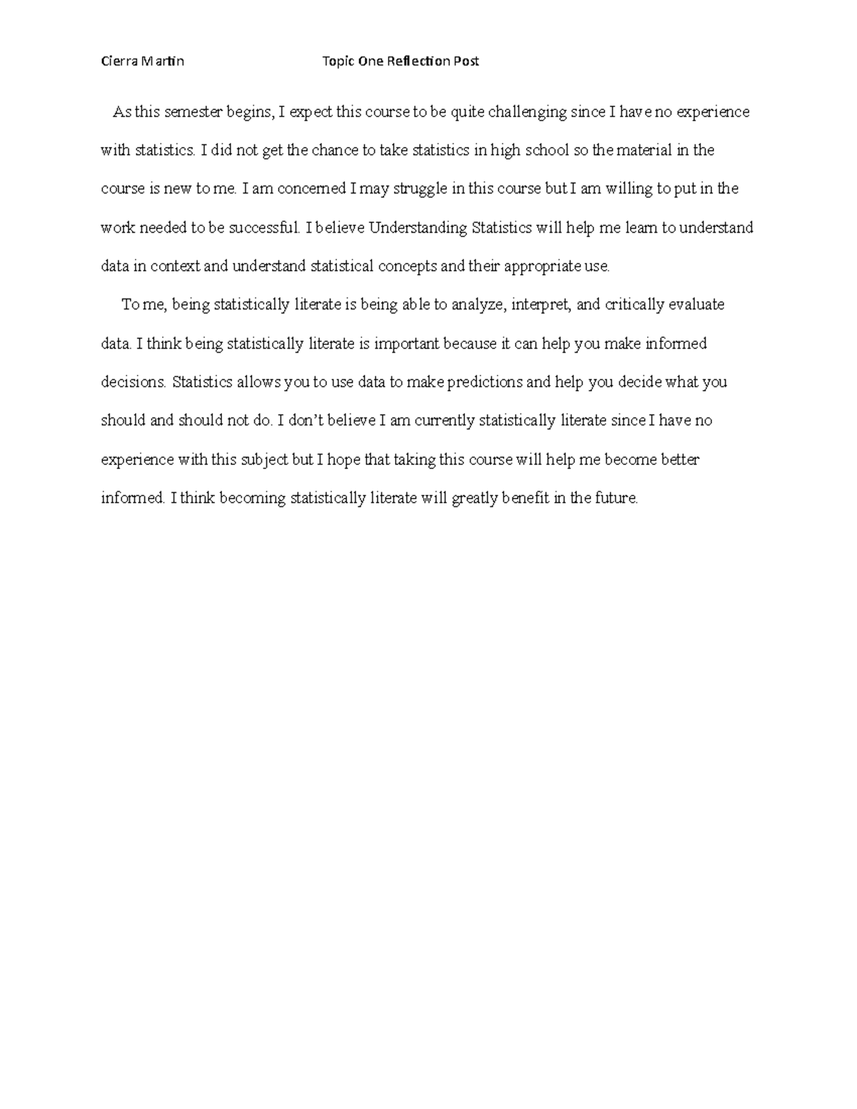 Statistics Discussion Validity and Reliability - Cierra Martin Topic ...