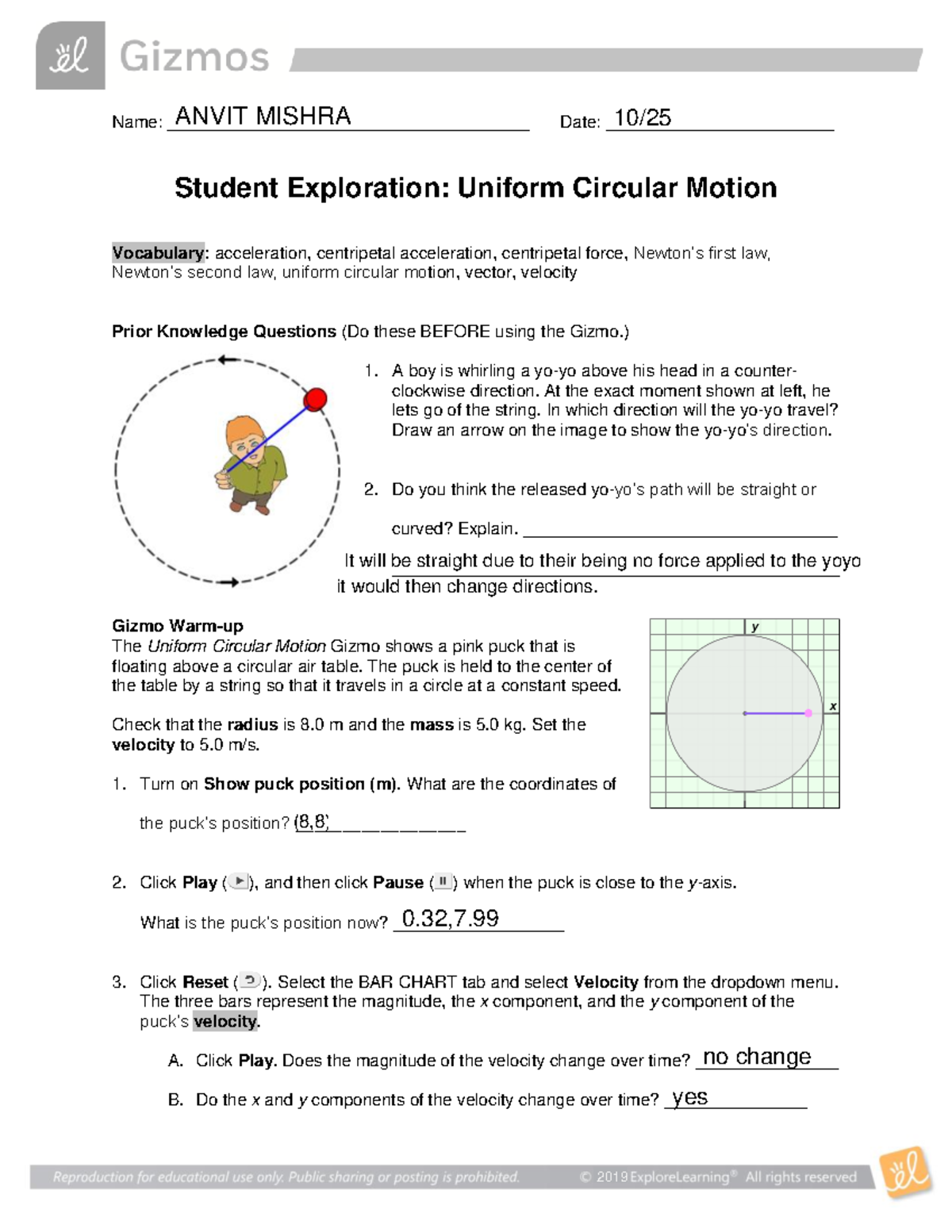Uniform Circular Motion SE 1 - Name: ______________________________________ Date: - Studocu