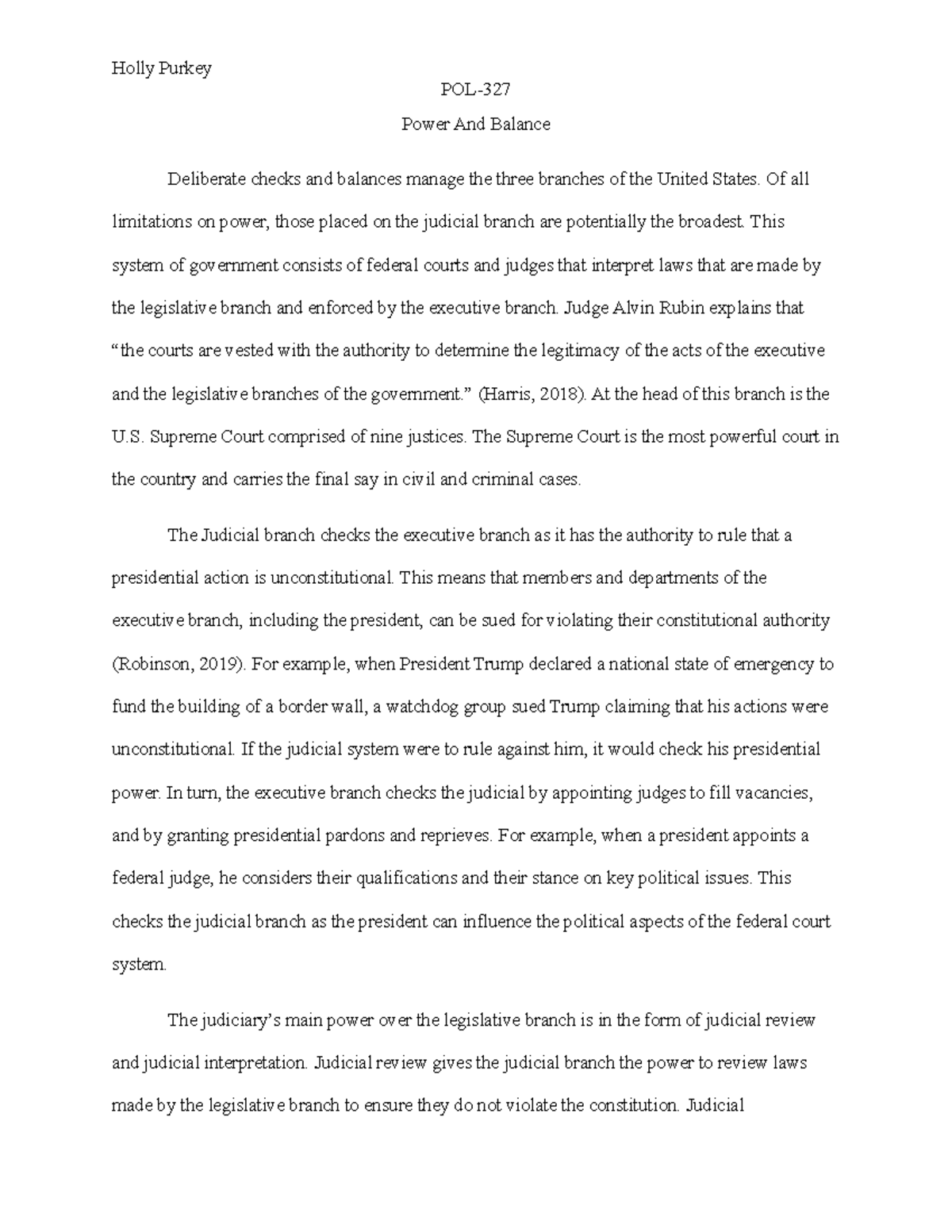 POL 327 Short Paper - Holly Purkey POL- Power And Balance Deliberate ...