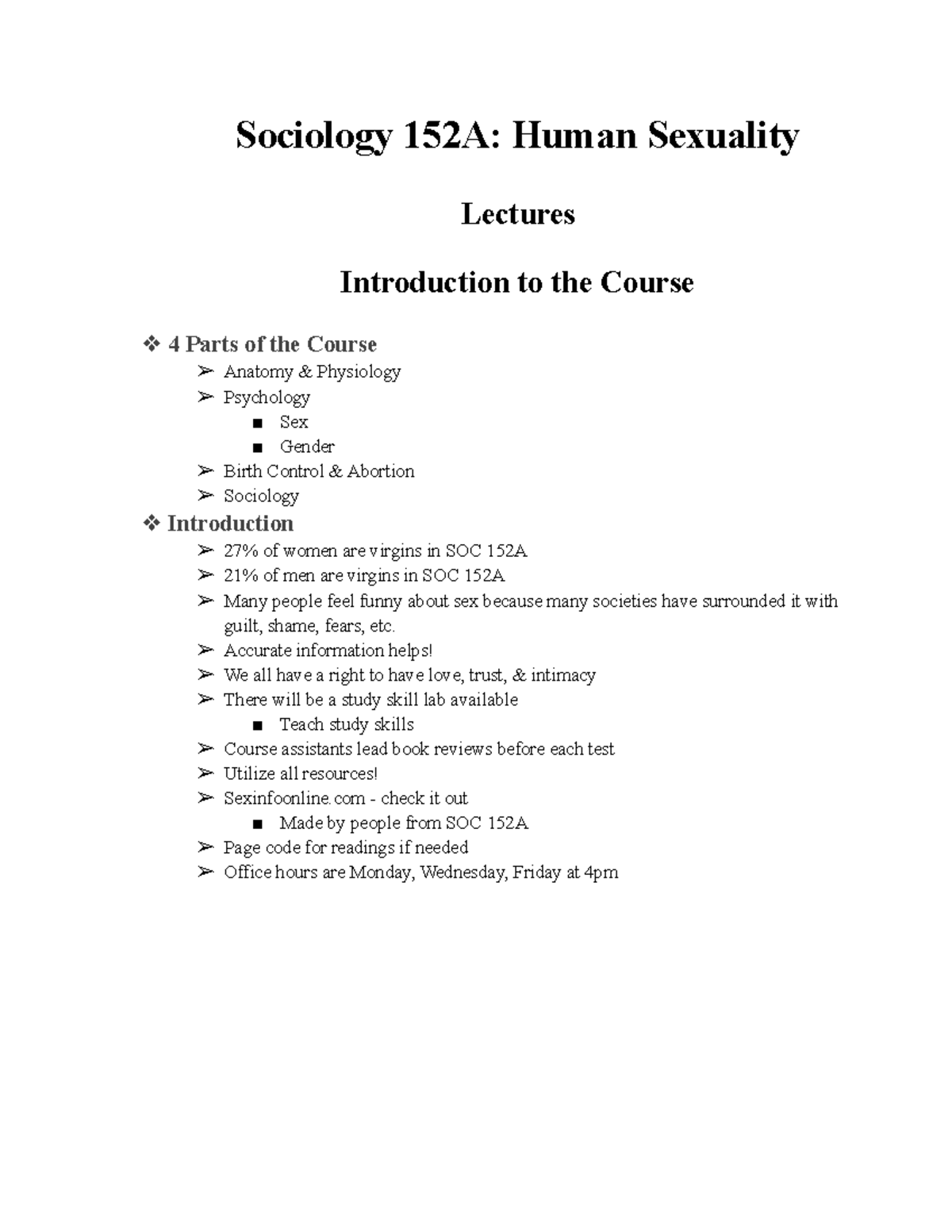 Human Sexuality Notebook Sociology 152a Human Sexuality Lectures