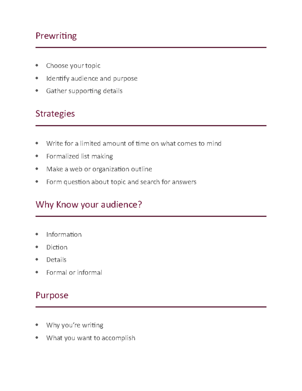 Prewriting ENG-105 Notes - Prewriting Choose your topic Identify ...