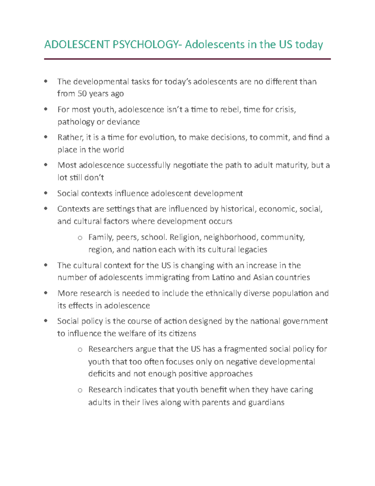 Adolescents today - part 1,2,3 chapter 1 - ADOLESCENT PSYCHOLOGY ...