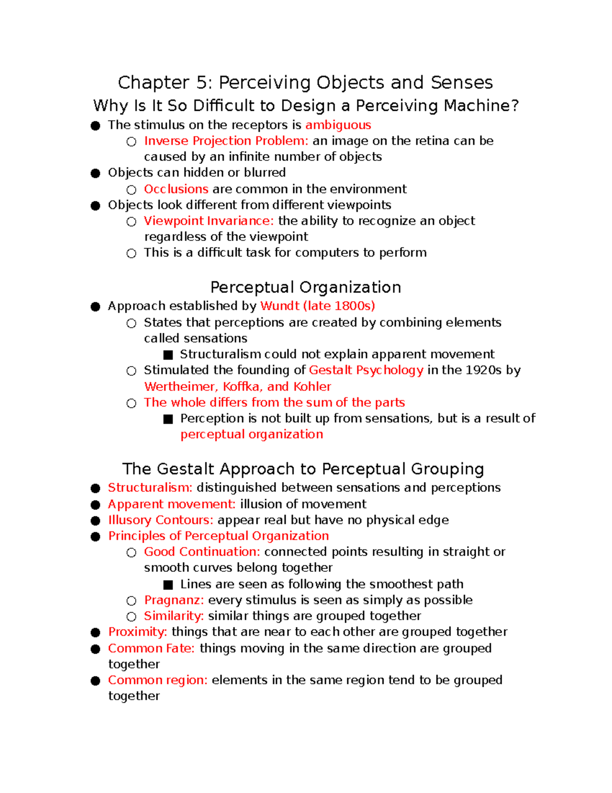 PSYC 406 Chapter 5 Lecture Notes - Chapter 5: Perceiving Objects and ...