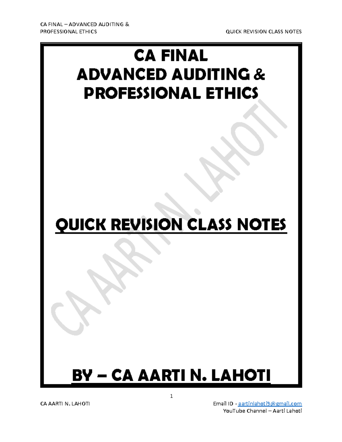 Audit Revision by Aarti Lahoti - PROFESSIONAL ETHICS QUICK REVISION ...