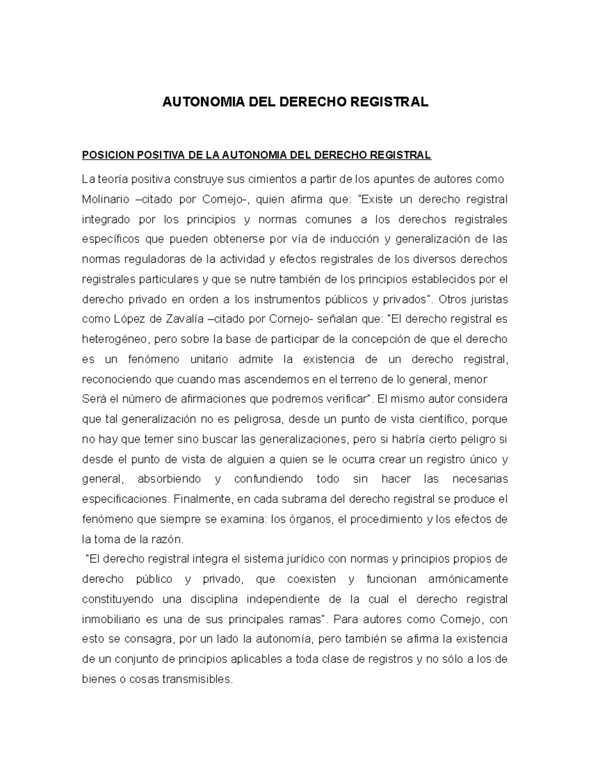 Autonomia DEL Derecho Registral - AUTONOMIA DEL DERECHO REGISTRAL ...