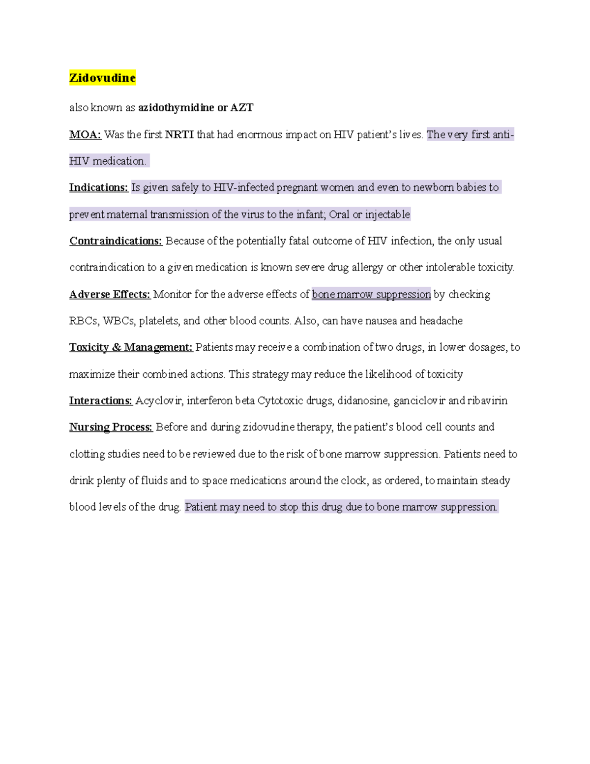 Zidovudine - Tamucc Nurisng Pharmacology - Zidovudine also known as ...