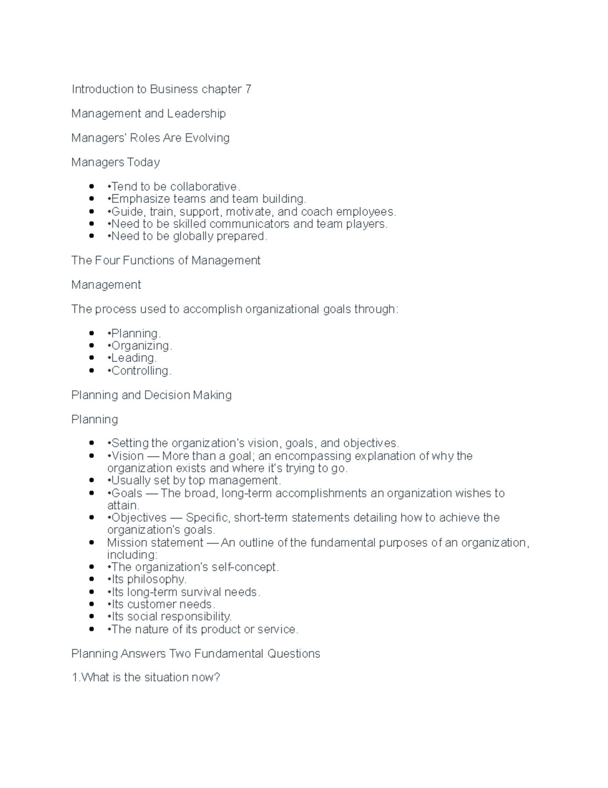 Intro business notes ch7 - Introduction to Business chapter 7 ...