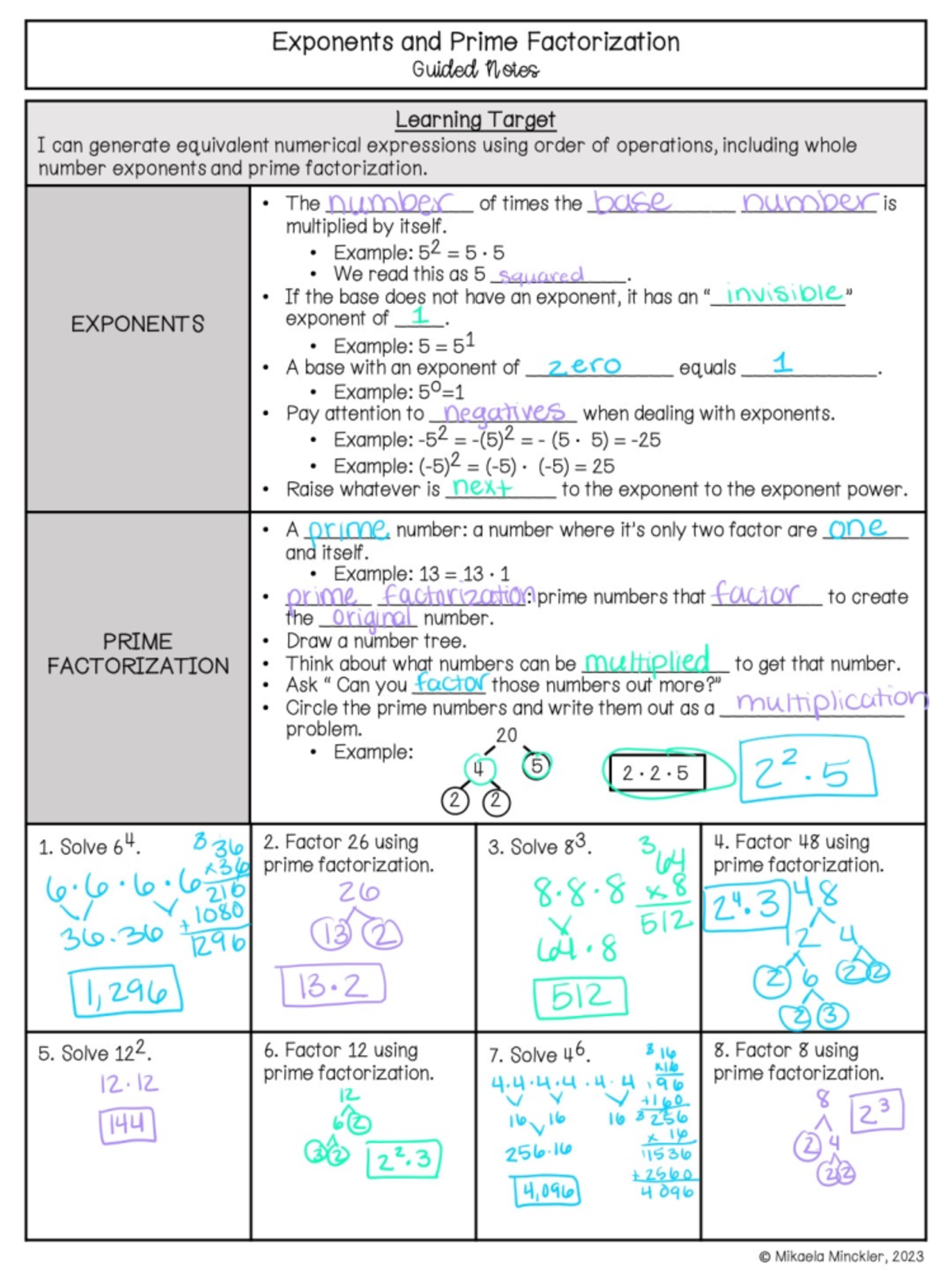 Guided Notes for Exponents and Prime Factorization (Student) - Studocu