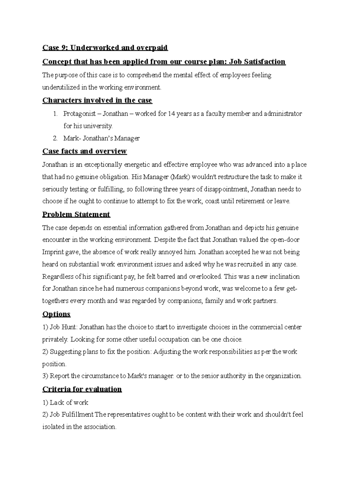 2228262 OB Case 9 - OB assignement - Case 9: Underworked and overpaid ...