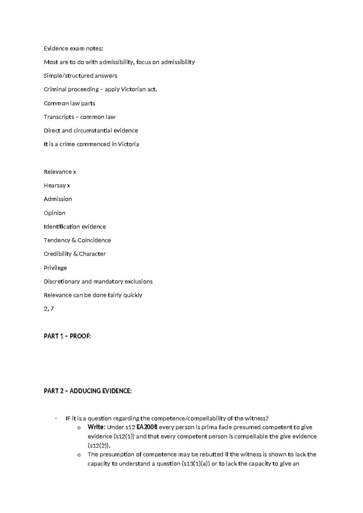 Evidence exam notes - Evidence exam notes: Most are to do with ...
