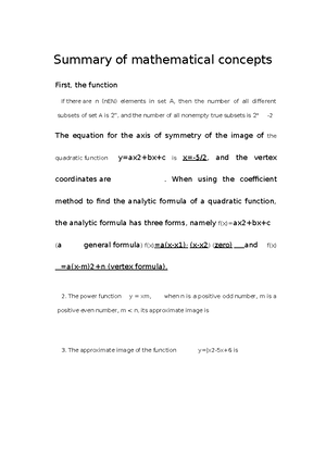 Summary of mathematical knowledge - Summary of mathematical knowledge ...